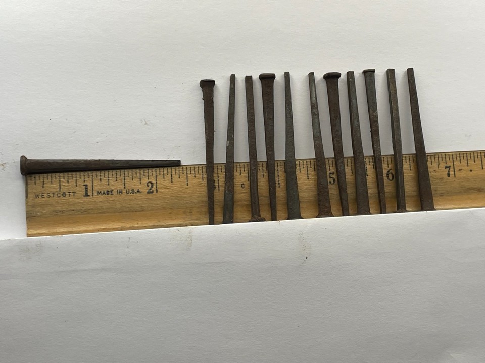 Antique RoseHead Nails Hand Forged Square Cut Lot Of 12 Rustic Wrought ...