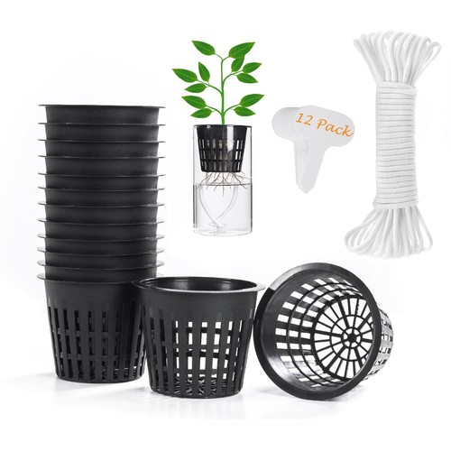 12 Pack 3 inch Net Cup Pots with 12 feet Hydroponic Self Watering Wick ...
