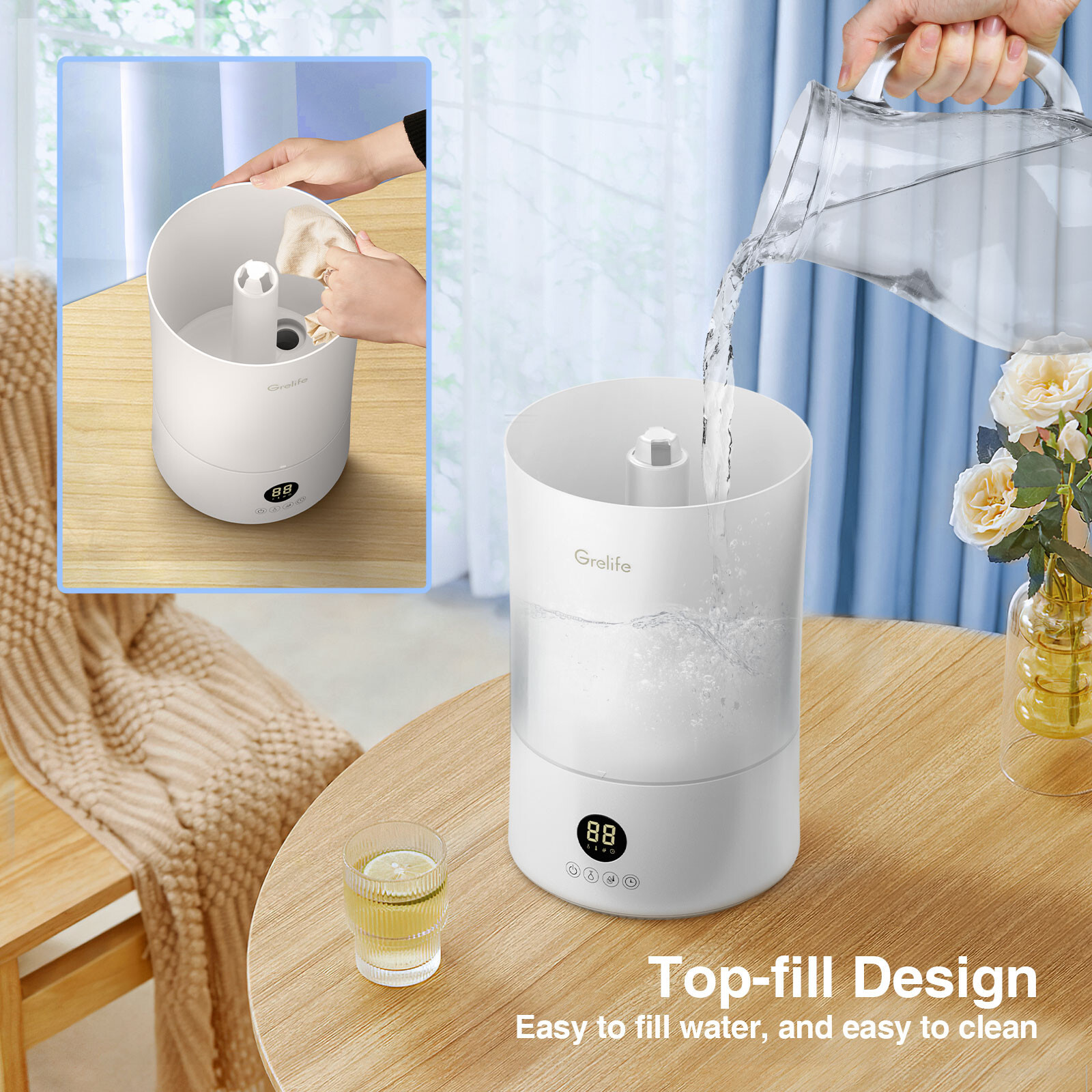 Ultrasonic Humidifiers For Bedroom Large Room Office Cool Mist Air ...