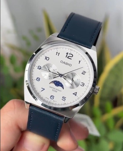 Casio MTP-M300L-7A Blue Leather Moon Phase Classic Lunar Design Analog ...