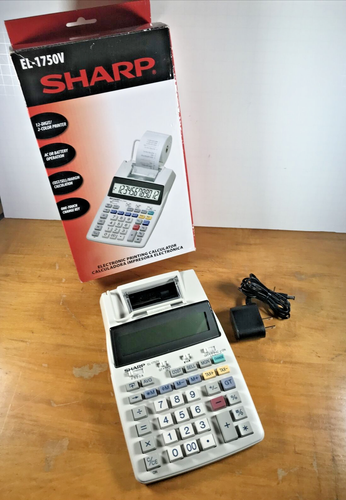 Sharp EL-1750V Portable 12-Digit 2-Color Printing Desk Calculator ...
