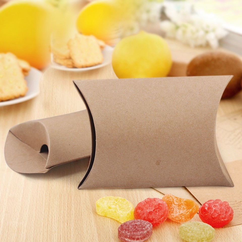 100x Wedding Candy Box Paper Kraft Gift Boxes Pillow Shape Bag Event ...