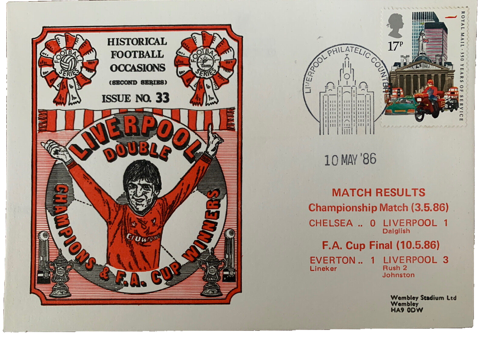 LIVERPOOL DOUBLE CHAMPIONS & FA CUP WINNERS 1986 DAWN FIRST DAY COVER ...
