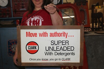 Vintage Clark Super Unleaded Gasoline Gas Station 2 Sided 21" Sign | eBay