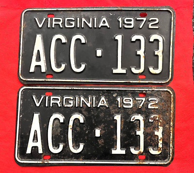 1972 Virginia License Plate Pair ACC 133 Expired / Crafts / Collect ...