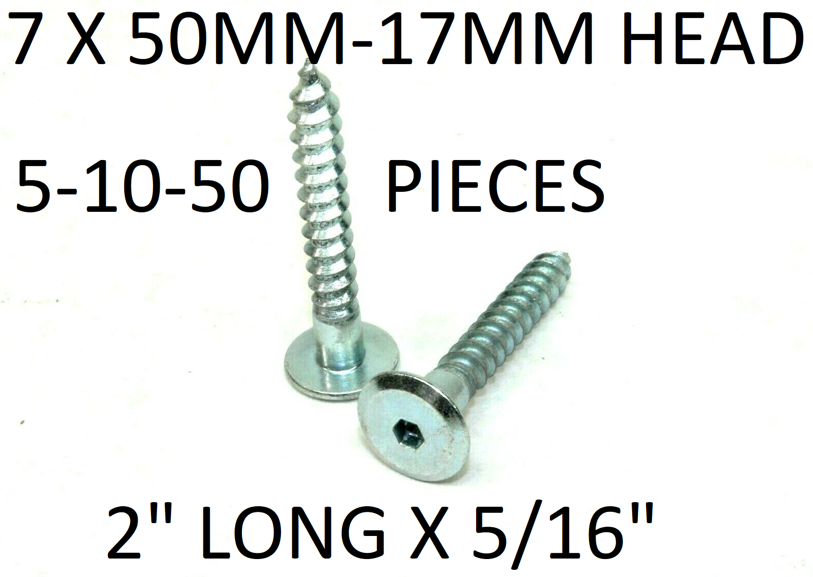 NEW! JOINT CONNECTOR SCREW LAG BOLT HEX DRIVE 7 X 50 MM 2" 17MM HEAD ...