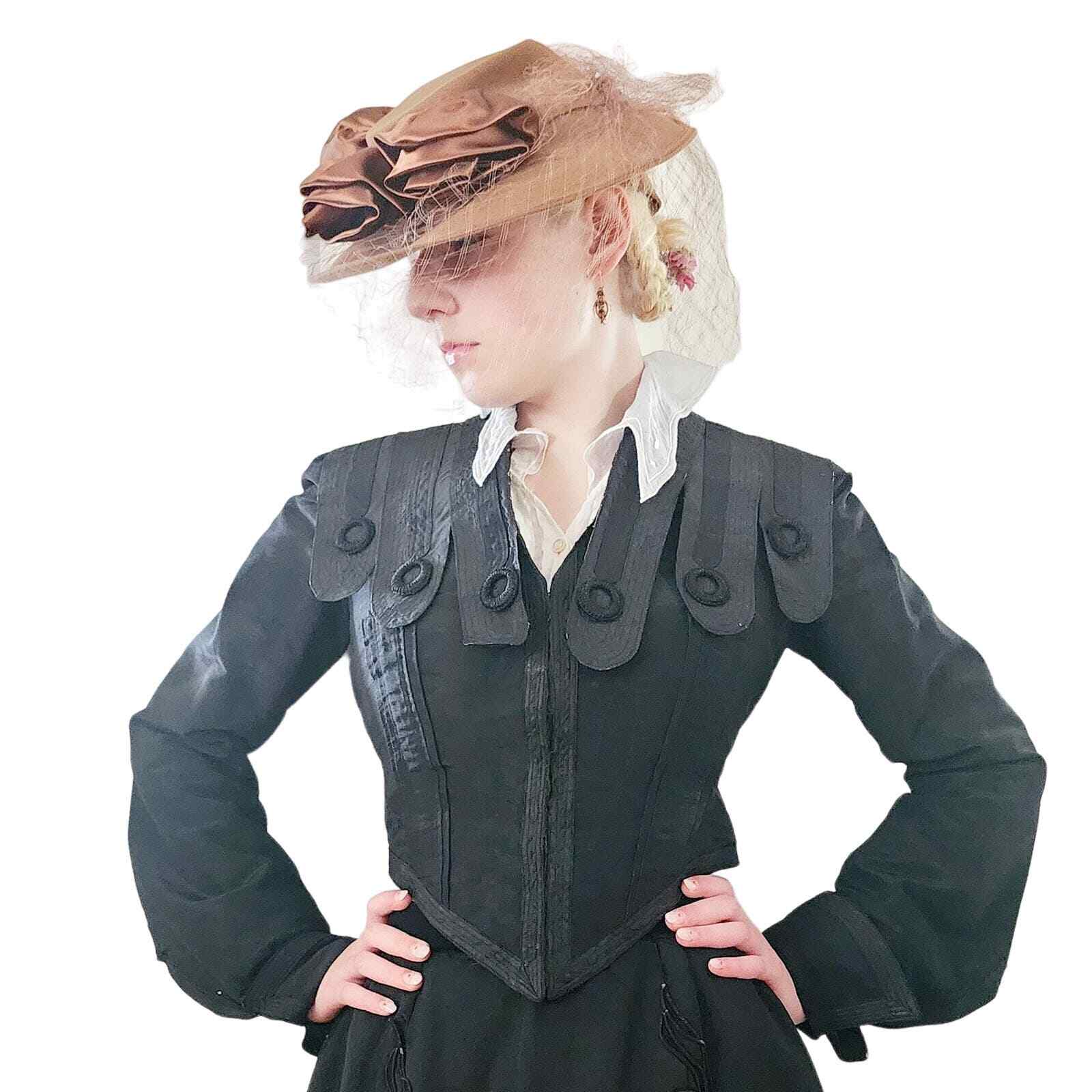 Antique Edwardian Jacket 1900s Black Satin w/Ribbon E… - Gem