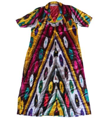 UZBEK TRADITIONAL "HAN-ATLAS" 70%SILK-30%COTTON WOMEN'S HANDMADE DRESS ...