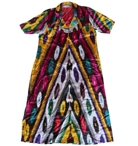 UZBEK TRADITIONAL "HAN-ATLAS" 70%SILK-30%COTTON WOMEN'S HANDMADE DRESS ...