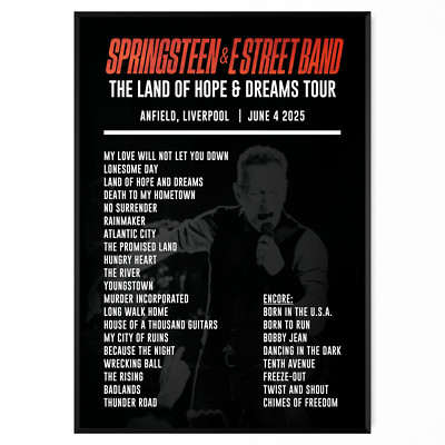 Bruce Springsteen 2025 Anfield Setlist Poster Liverpool Anfireld Arena ...
