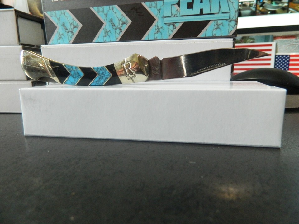 ROUGH RIDER 3 1/2" CLOSED POCKET KNIFE TURQUOISE HANDLE BLK. & BLUE ...
