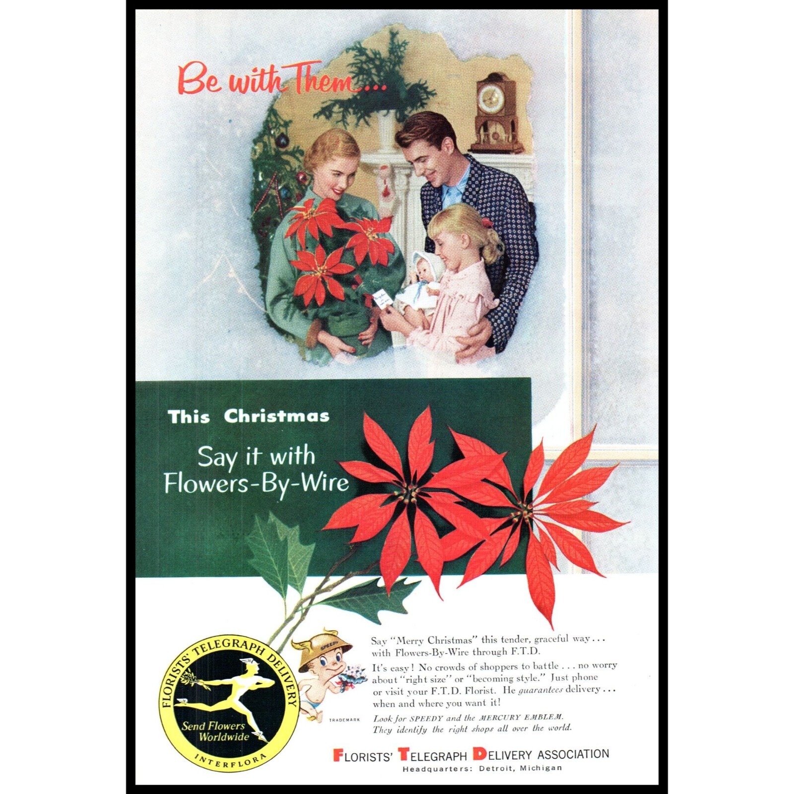 1953 FTD Florists Christmas Poinsettia Flower Vintage Print Ad Wall Art ...