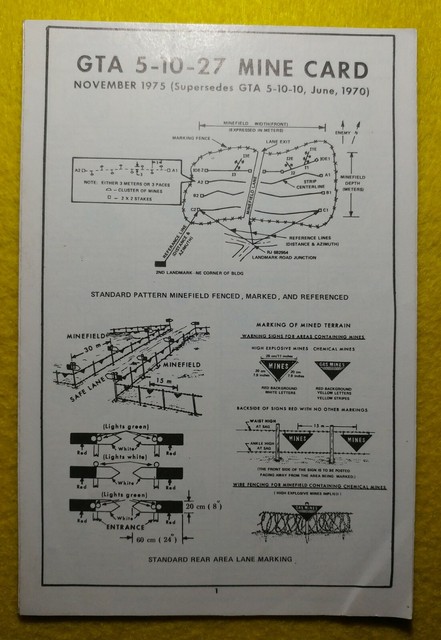 (AC): Original 1975 US Army Mine Card GTA 5-10-27 | eBay