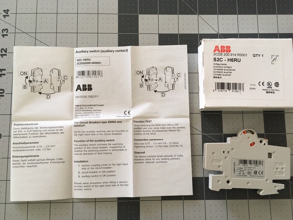 ABB S2C-H6RU AUXILIARY CONTACT 1NO 1NC 2CDS 200 914 R0001 | eBay