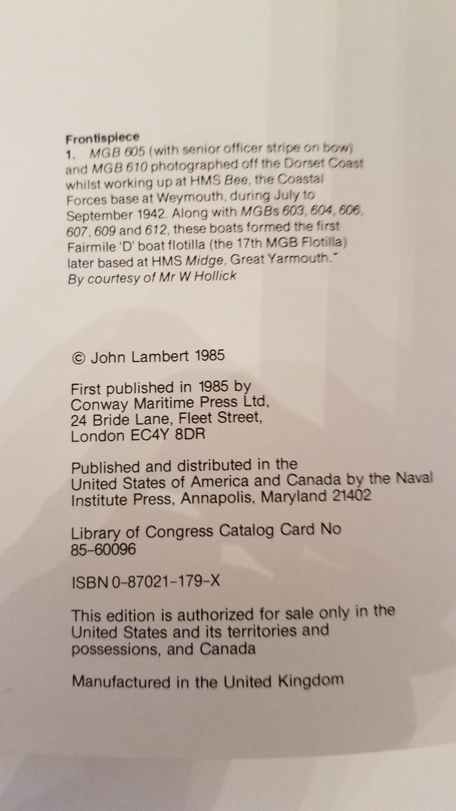 The Fairmile 'D' Motor Torpedo Boat by John Lambert 1985 1st edition ...