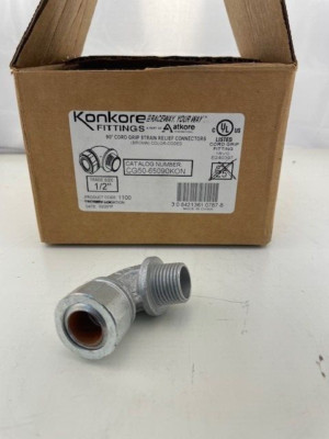 Konkore CG50-65090KON 1/2" Cord Grip Conn, Steel, 90 Deg, .55-.65 ...