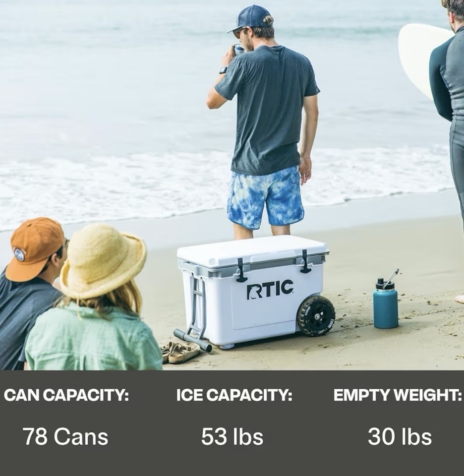RTIC 52 Qt Ultra-Light Wheeled Cooler Hard Ice Chest Rolling White | eBay