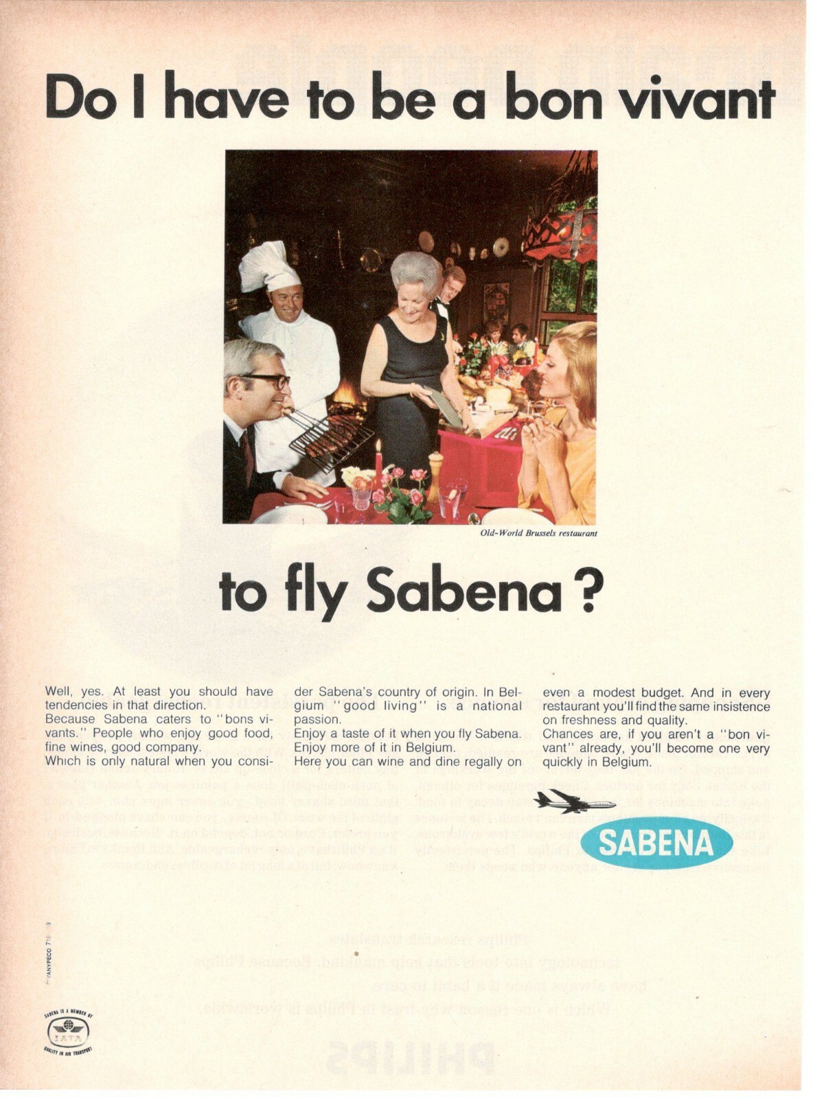 Sabena Airlines Belgium Advertisement 1 Page Original 1969 Brussels ...