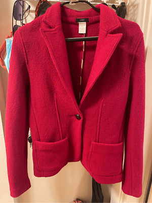 J. Crew Sz M Red Virgin Wool Blazer Jacket Office Suit Coat Boiled hand ...