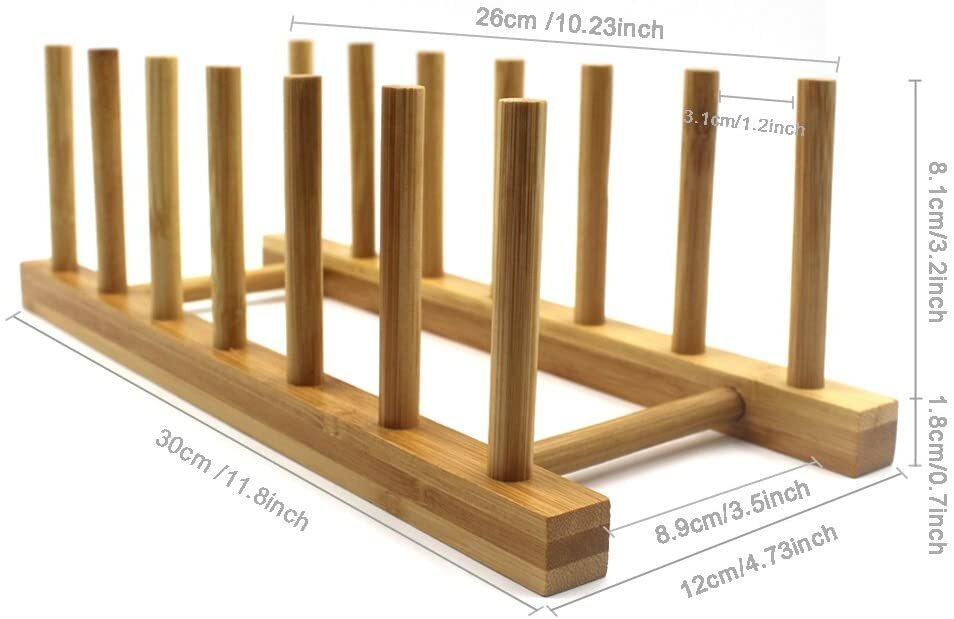 4x Bamboo Wooden Dish Rack Plate Stand Pot Lid Holder Cabinet Organizer ...