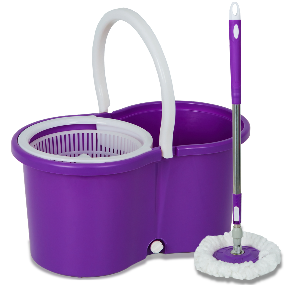 360° FLOOR MAGIC SPIN MOP BUCKET SET MICROFIBER ROTATING DRY HEADS WITH ...