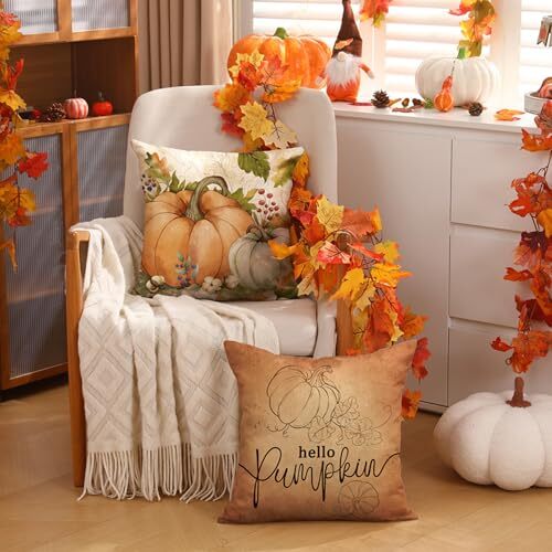 Fall Pillow Covers 18x18 inch Set of 4 Watercolor Pumpkin 18*18Inch ...