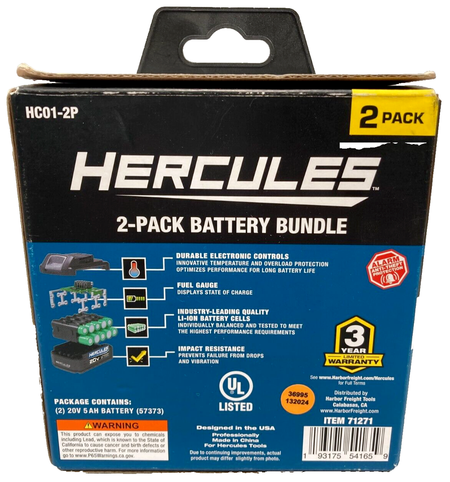 Hercules 20V HC01-2P 5Ah 2-Pack Battery Bundle ~NEW FAST FREE SHIPPING ...