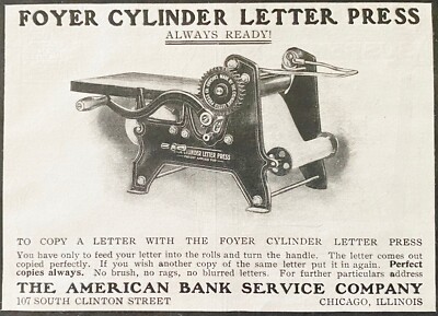 1904 FOYER Cylinder Letter Press Vtg Print Ad~Old Copy Machine American ...
