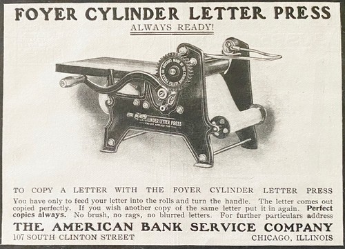 1904 FOYER Cylinder Letter Press Vtg Print Ad~Old Copy Machine American ...