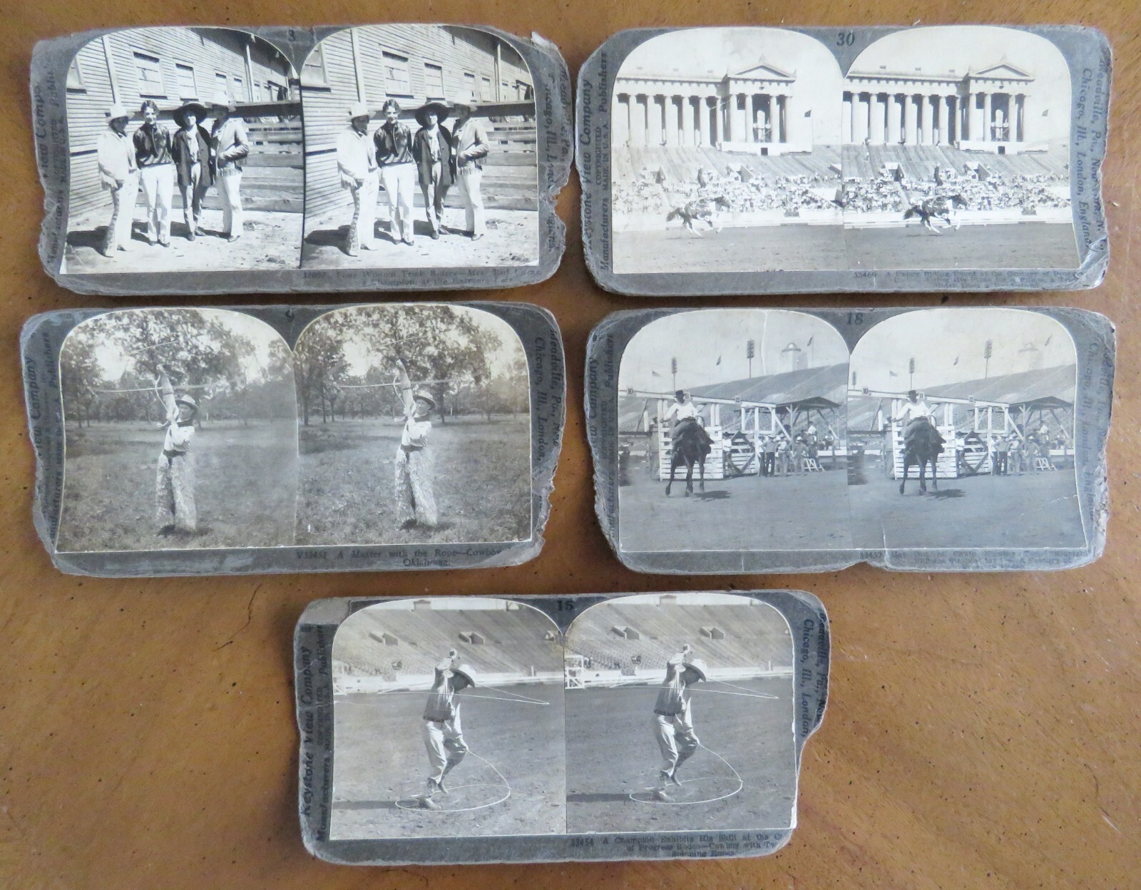 lot 5 stereograph stereocard RODEO TRICK FANCY RIDING COWBOYS Keystone ...