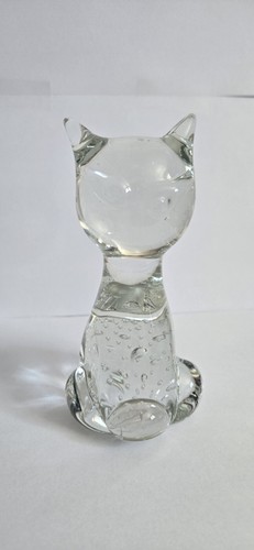 Art Glass Cat Paperweight Figurine Controlled Bubbles Crystal Clear ...
