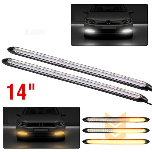2pcs Auto Sequential DRL Led Daytime Running Light Strip Yellow Turn ...