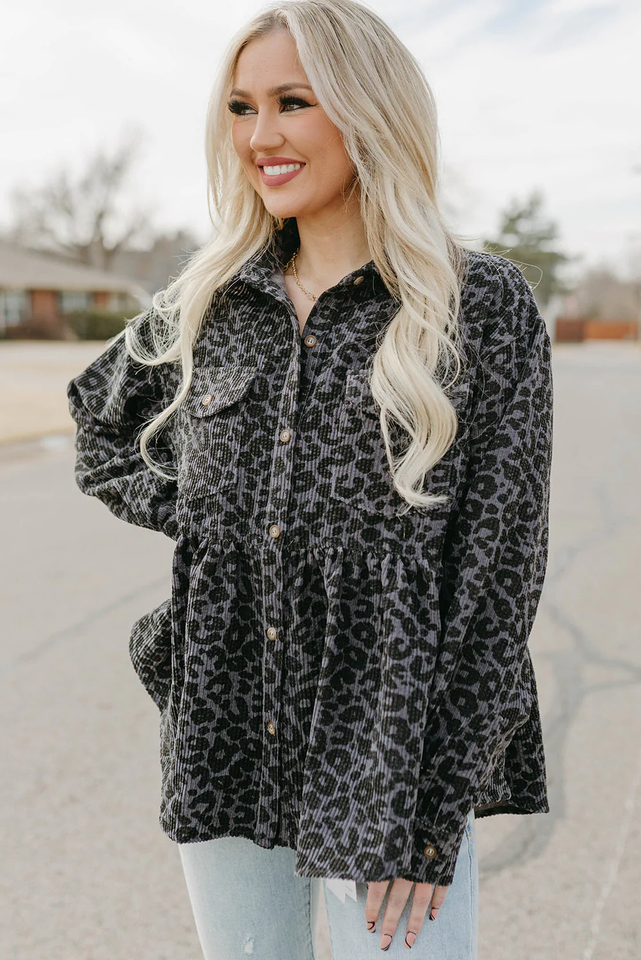 Women Leopard Corduroy Ruffled Shacket | eBay