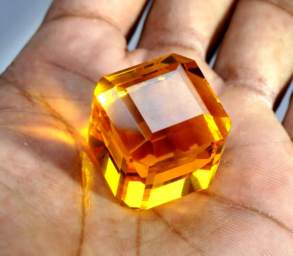 151 Ct+ Brazilian Certified Natural Shiny Yellow Citrine Cube Cut Loose ...