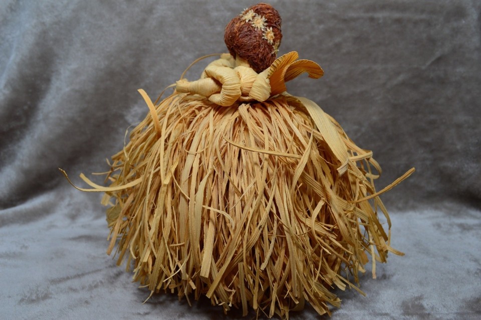 Vintage Corn Husk Doll Lady Angel Straw Dress Folk Art Handmade Country ...