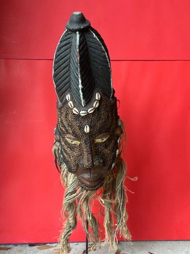 VINTAGE Nigerian Tribal Mask - Cowrie Shell, Sequins & Crest (14") | eBay
