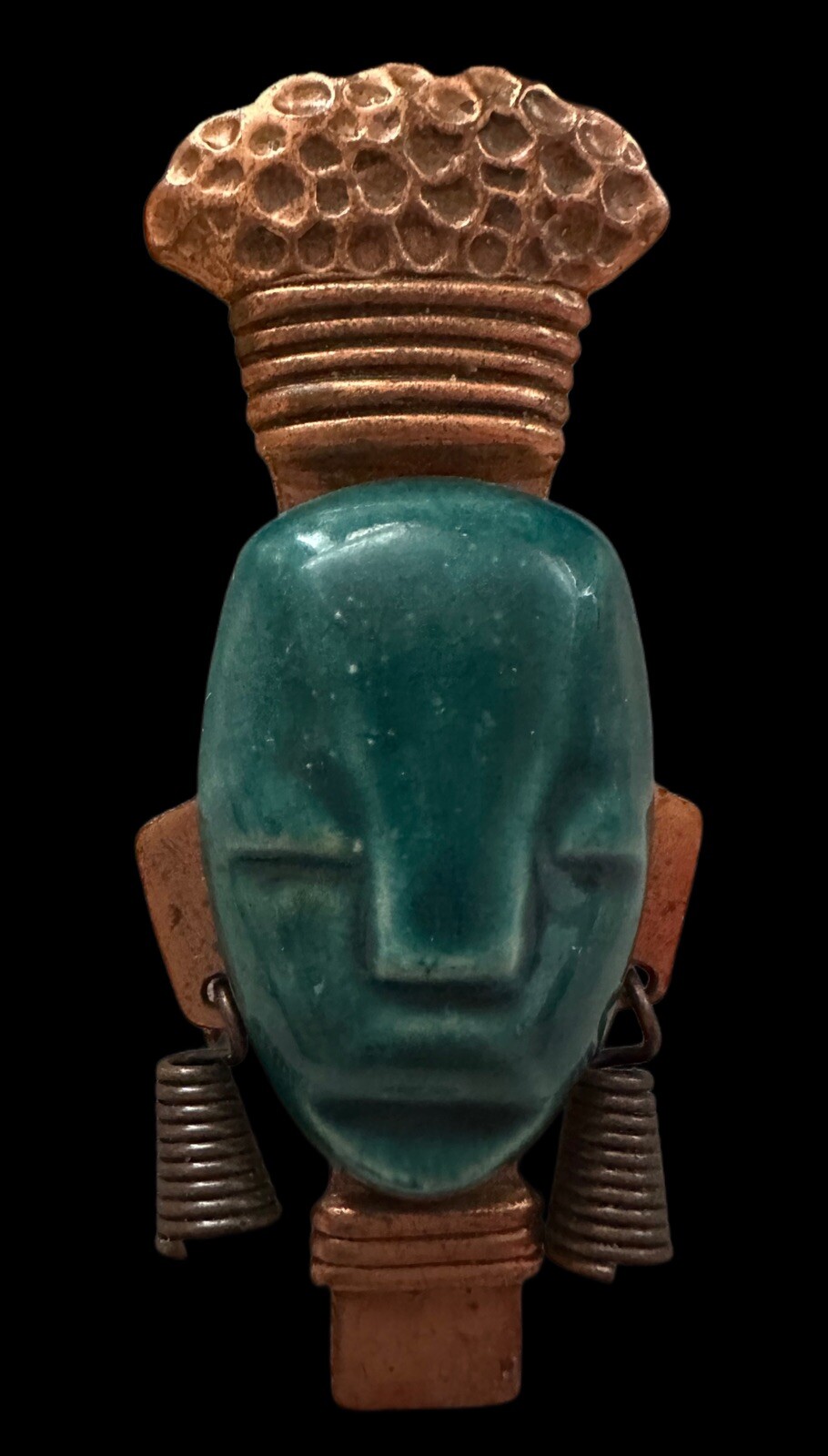 Mid Century Copper And Ceramic Ubangi Mask Brooch Pin… - Gem