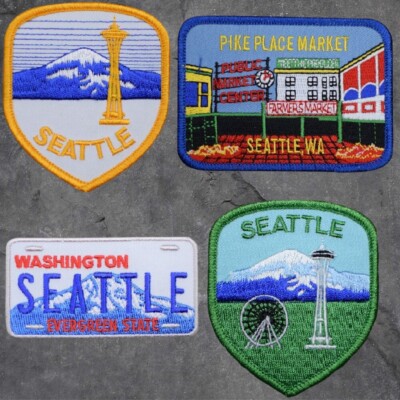 Seattle Patch Set - Pike Place Market, Mount Rainier, The Needle Badge ...