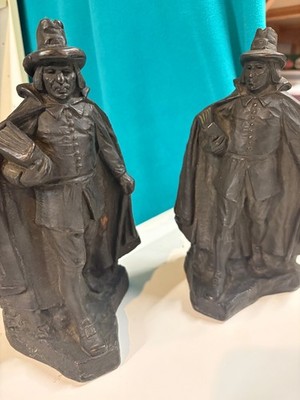 J Ruhl Art Deco Pilgrim Puritan Statue Bookends Armor Bronze | eBay