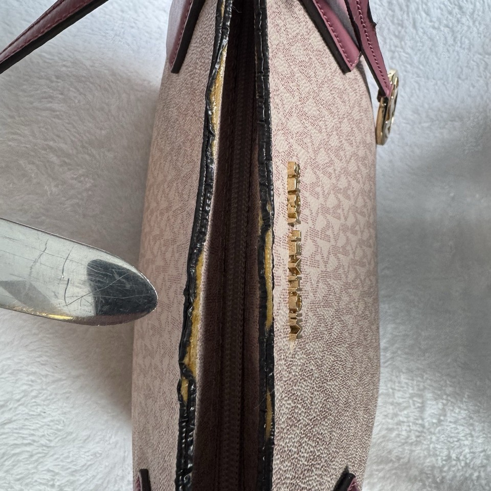 Michael Kors Pink Tote Shoulder Bag Logo MK Charm Gold Hardware Zip ...