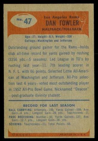 Vintage FOOTBALL Card 1955 BOWMAN #47 DAN TOWLER Los Angeles Rams | eBay