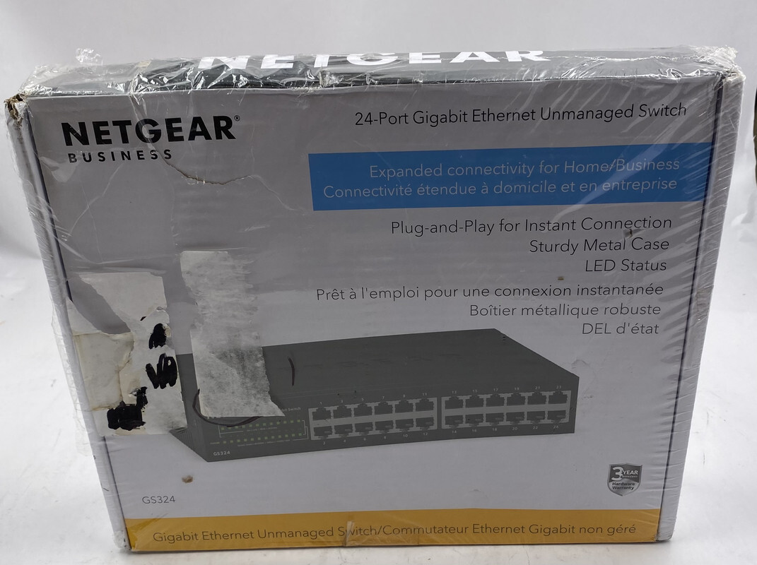 NETGEAR GS324-200NAS GIGABIT 24-PORT BLACK ETHERNET UNMANAGED NETWORK ...