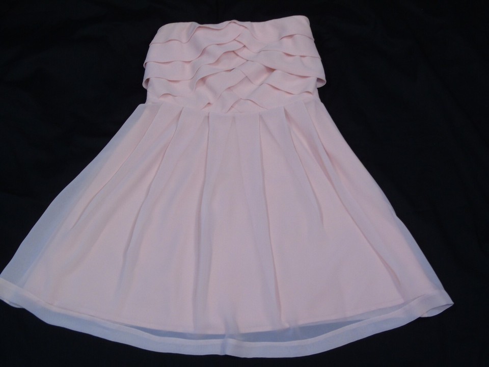 Express Mini Dress Womens Blush Pink Strapless Chiffon Pleated Bodice ...