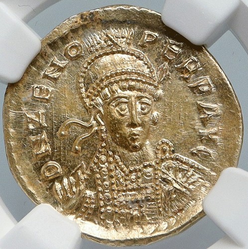 ZENO Ancient 476 AD Eastern Roman Empire CHRISTIAN CHI-RO Gold Coin NGC ...