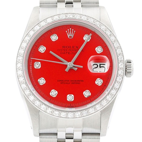 Rolex Mens Datejust 18K White Gold & Steel Red Diamond Watch w/ Jubilee ...