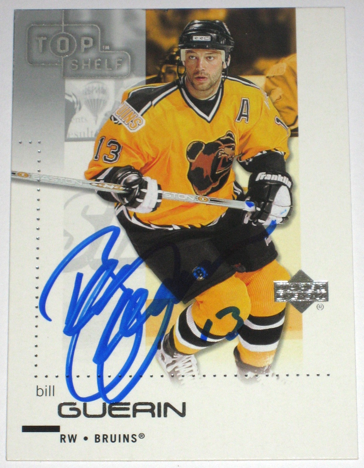 BILL GUERIN SIGNED UPPER DECK TOP SHELF BOSTON BRUINS CARD AUTOGRAPH ...