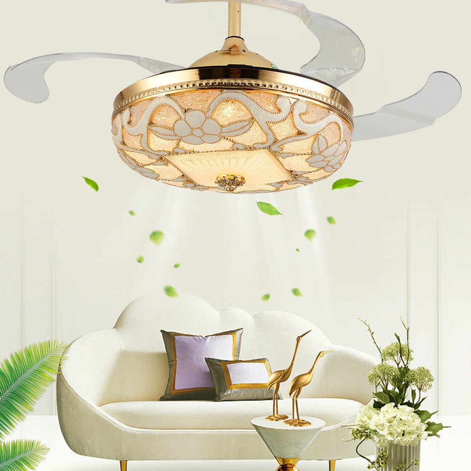 42" Crystal LED Ceiling Fan Light Invisible Lamp with Remote Control ...