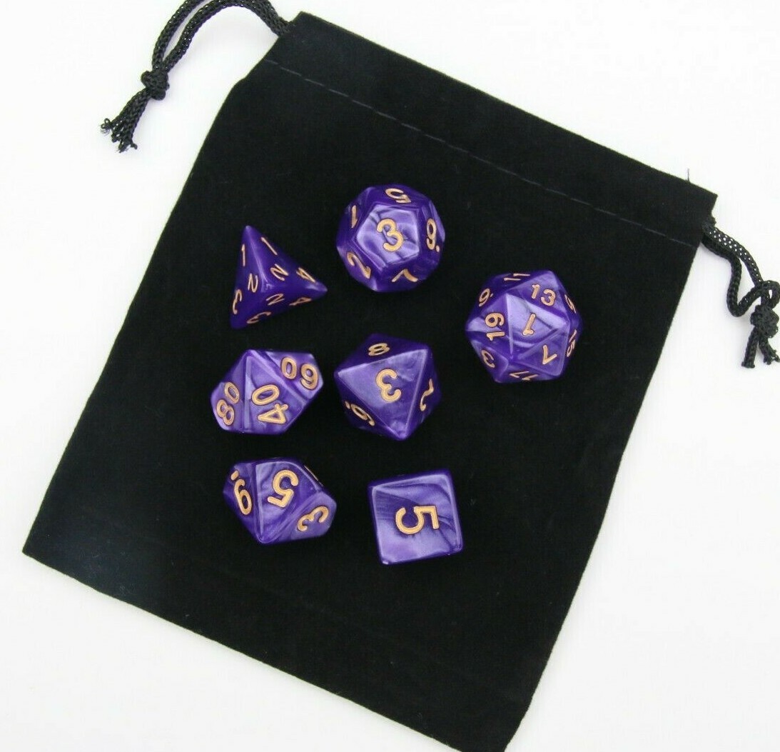 Dungeons & Dragons Polyhedral Purple & Gold 7 Piece Pearl Dnd Dice Set ...