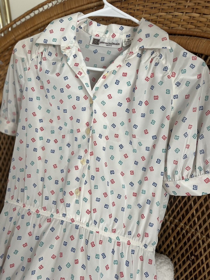 Vintage Balmain Dress Monogram Print Pierre Balmain Tradwife | eBay