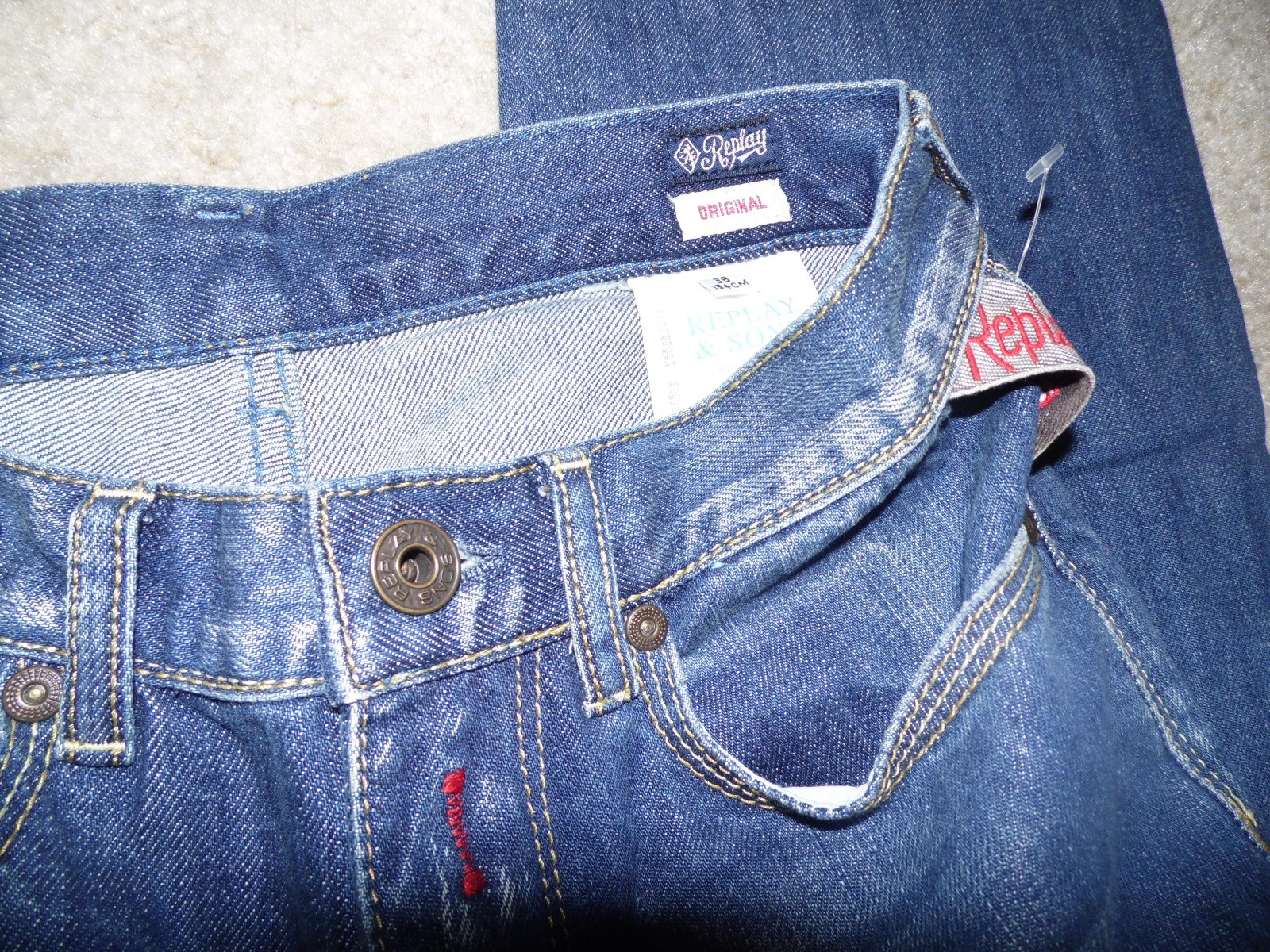 Replay Factory Distressed Patch Original Straight Jeans 26 154CM Small ...